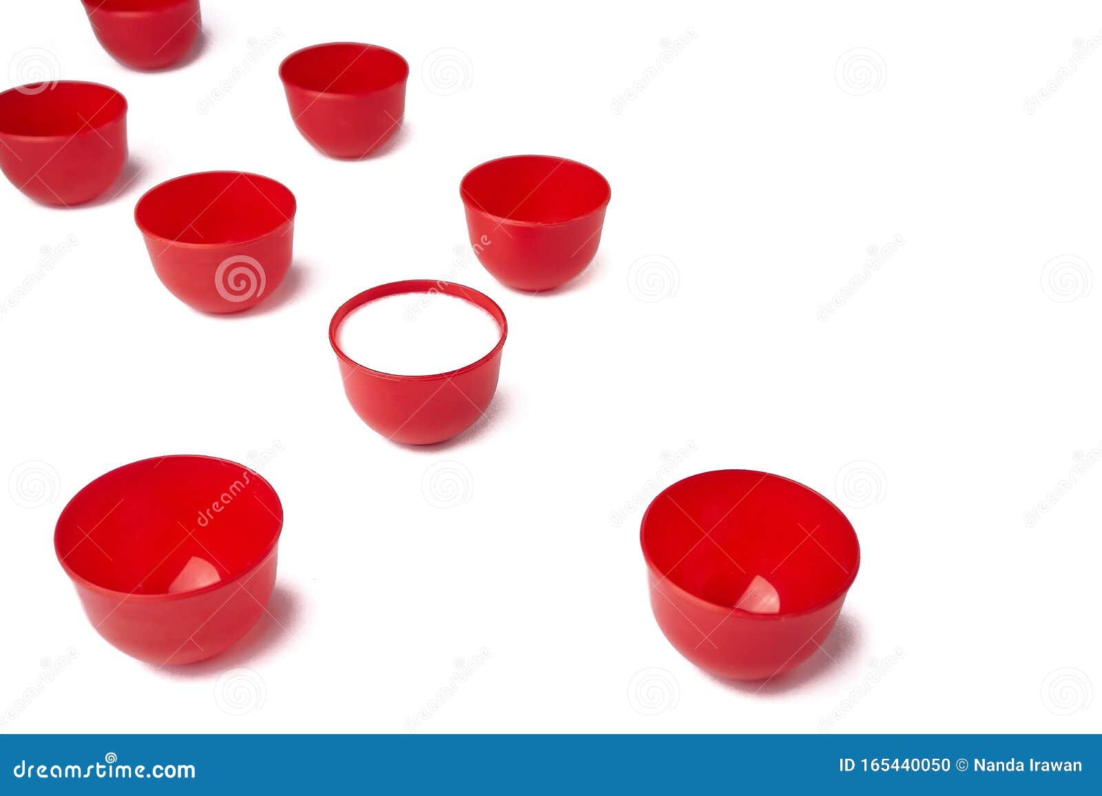 Set of Red Cups on Table Isolated on White Background Stock Photo ...