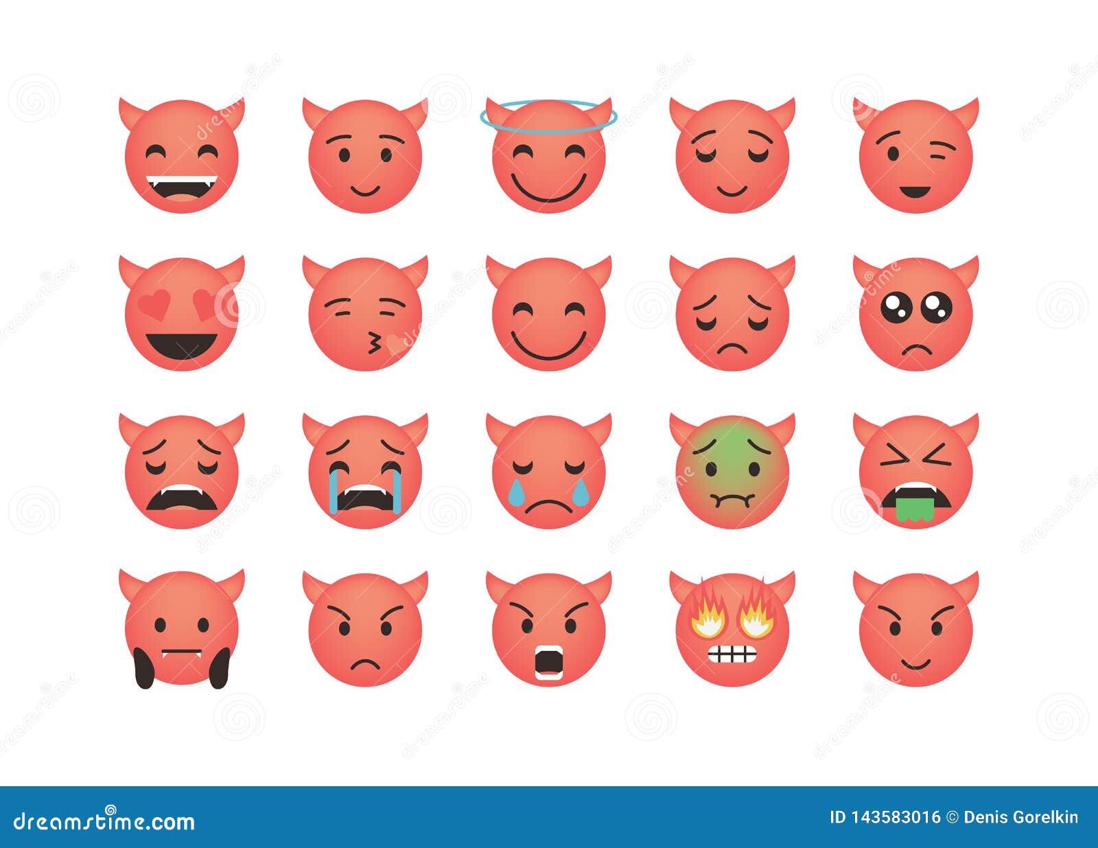 Set of Red Devil Emoticon Vector Stock Vector - Illustration of graphic ...