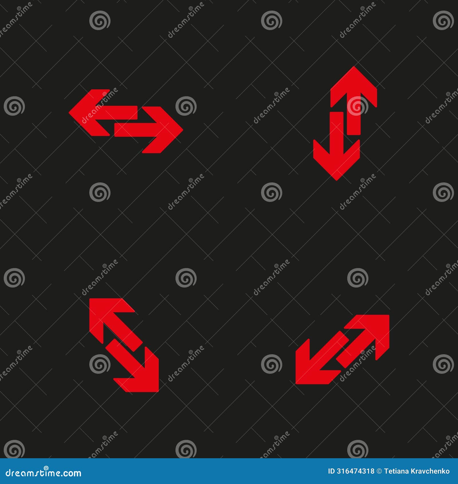 Set of Red Direction Arrows. Vector Navigation Symbols. Up, Down, Left ...