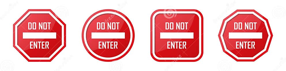 Set of Red Do Not Enter Sign in Different Shapes Stock Vector ...