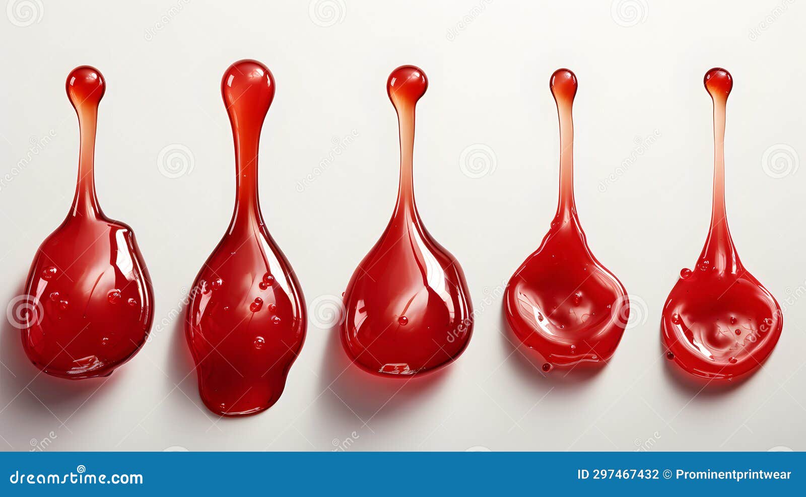 Set of Red Drops and Splashes of Ketchup or Sauce Isolated on Solid ...