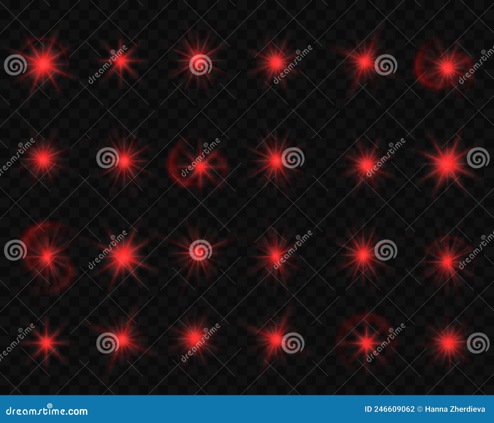 Set of Red Flashes, Stars with Highlights and Light Reflection Stock ...