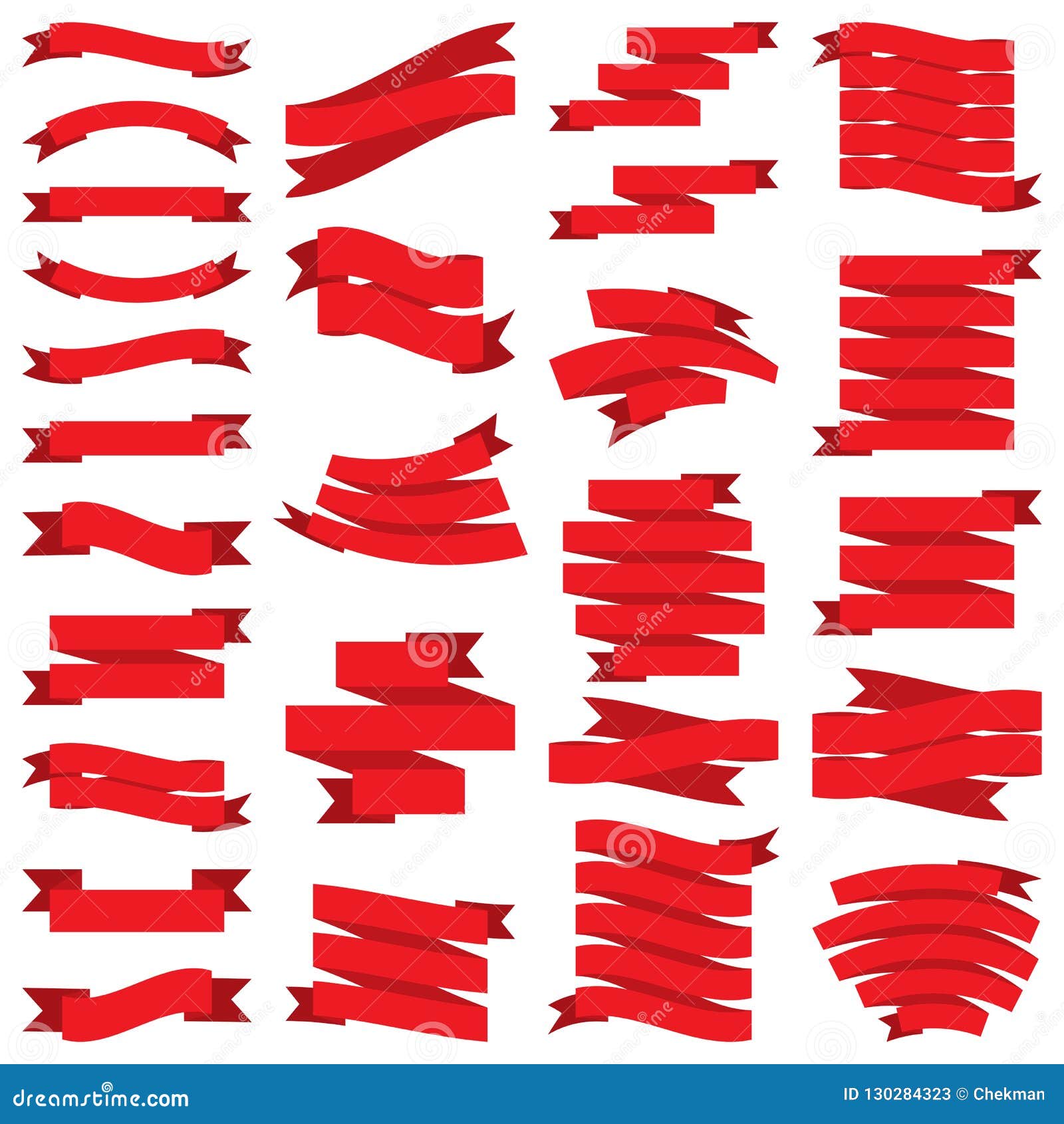 Set of Red Flat Ribbons. Vector Illustration. Stock Illustration ...