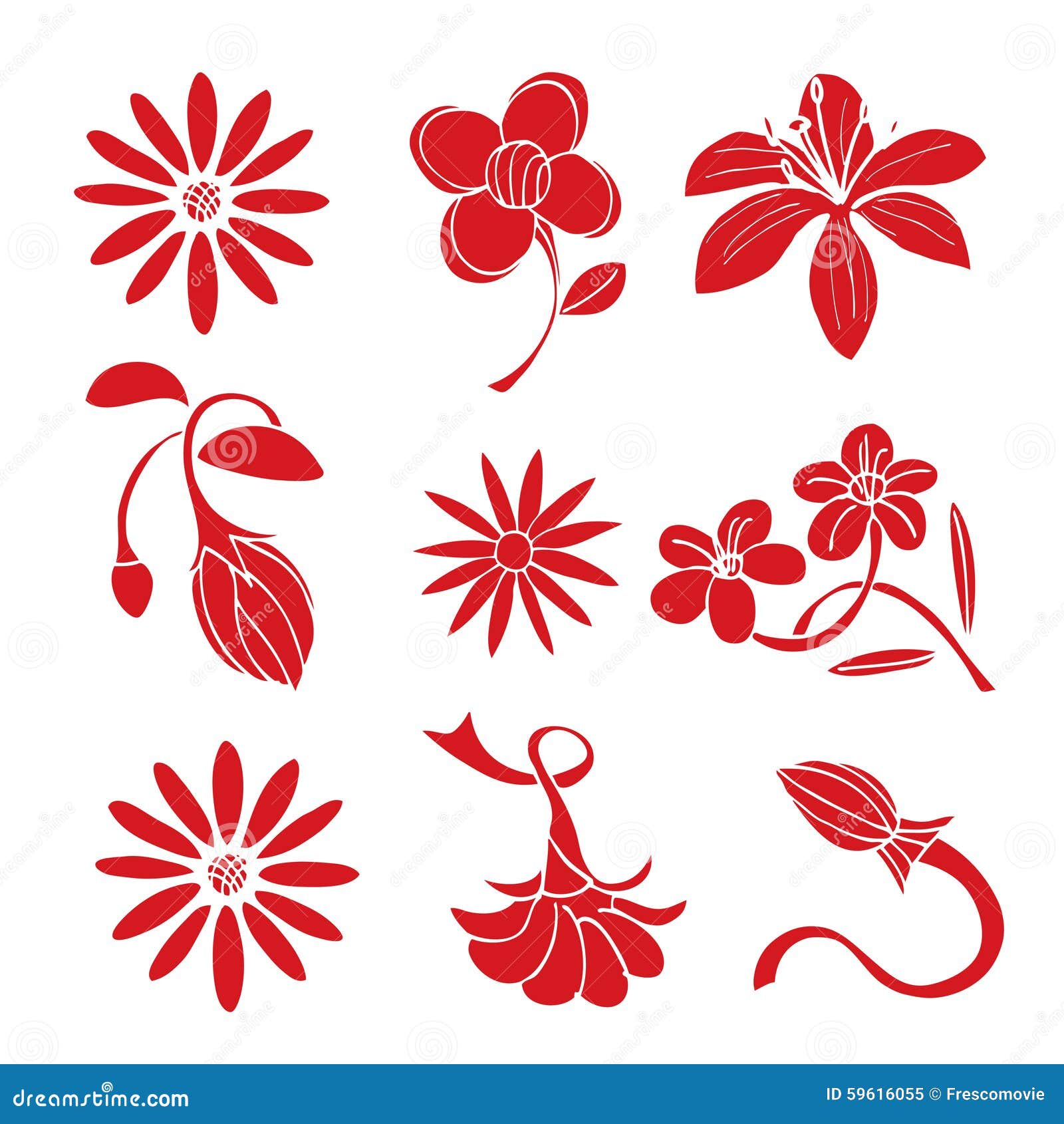 Set of Red Flower Design Elements Stock Vector - Illustration of icon ...