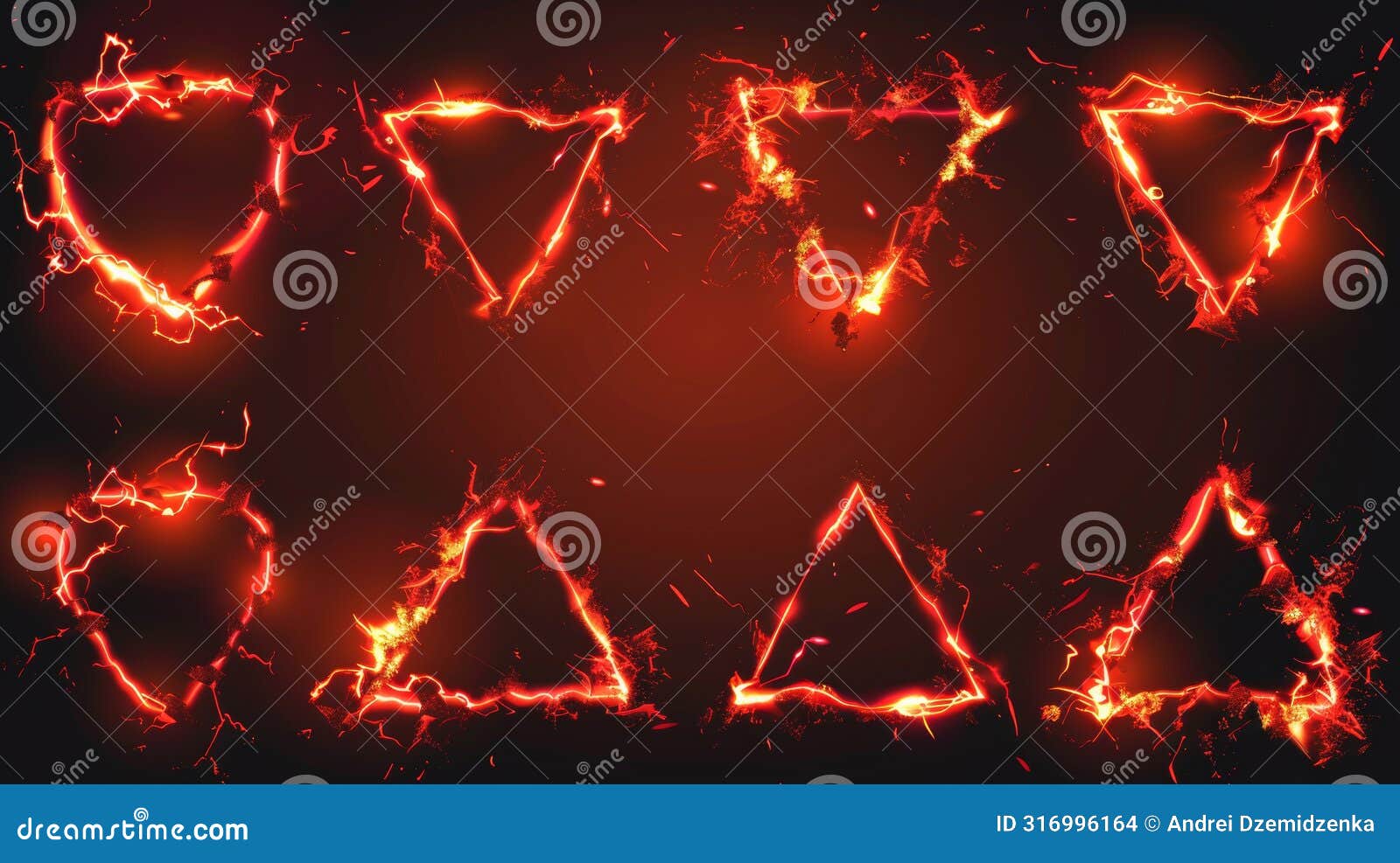 A Set of Red Frames with Glowing Neon Lightning Borders. a Realistic ...