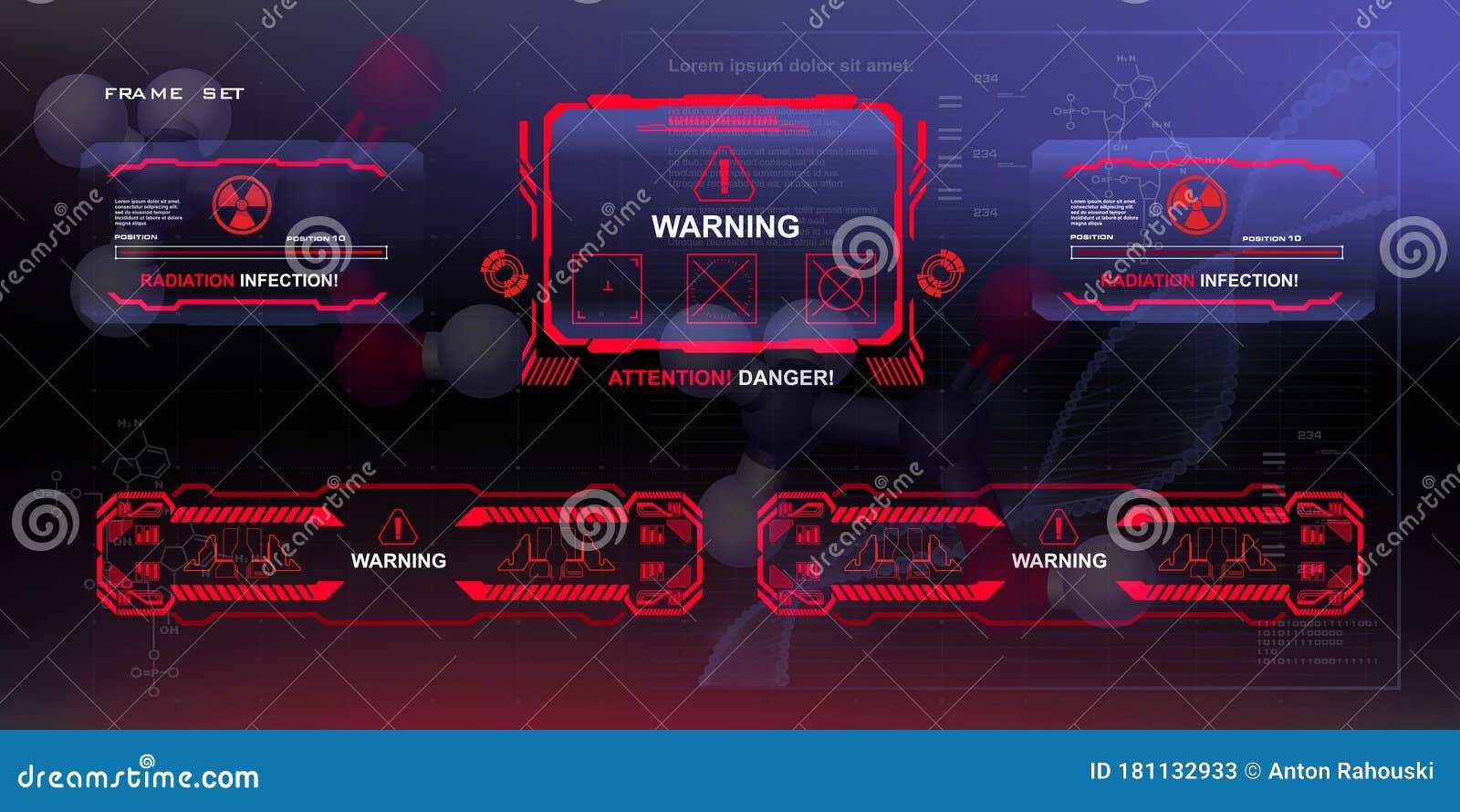 Set Of Red Frames And Pop-ups Warning Of Danger. Risk Of Chemical ... Set Of Red Frames And Pop-ups Warning Of Danger. Risk Of Chemical ...