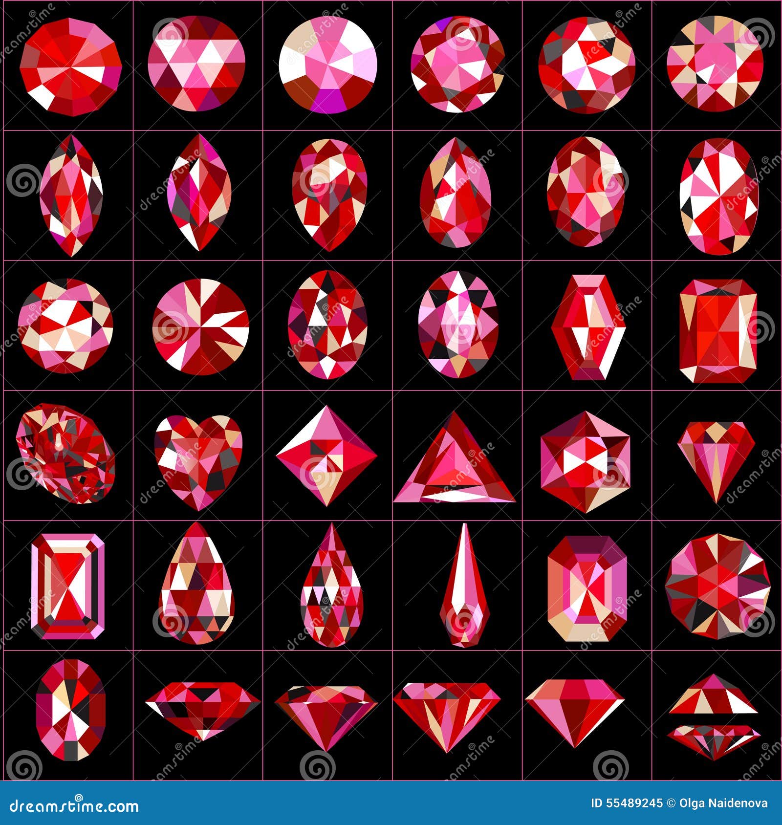 Set of Red Gems of Different Cuts and Shapes Stock Vector ...