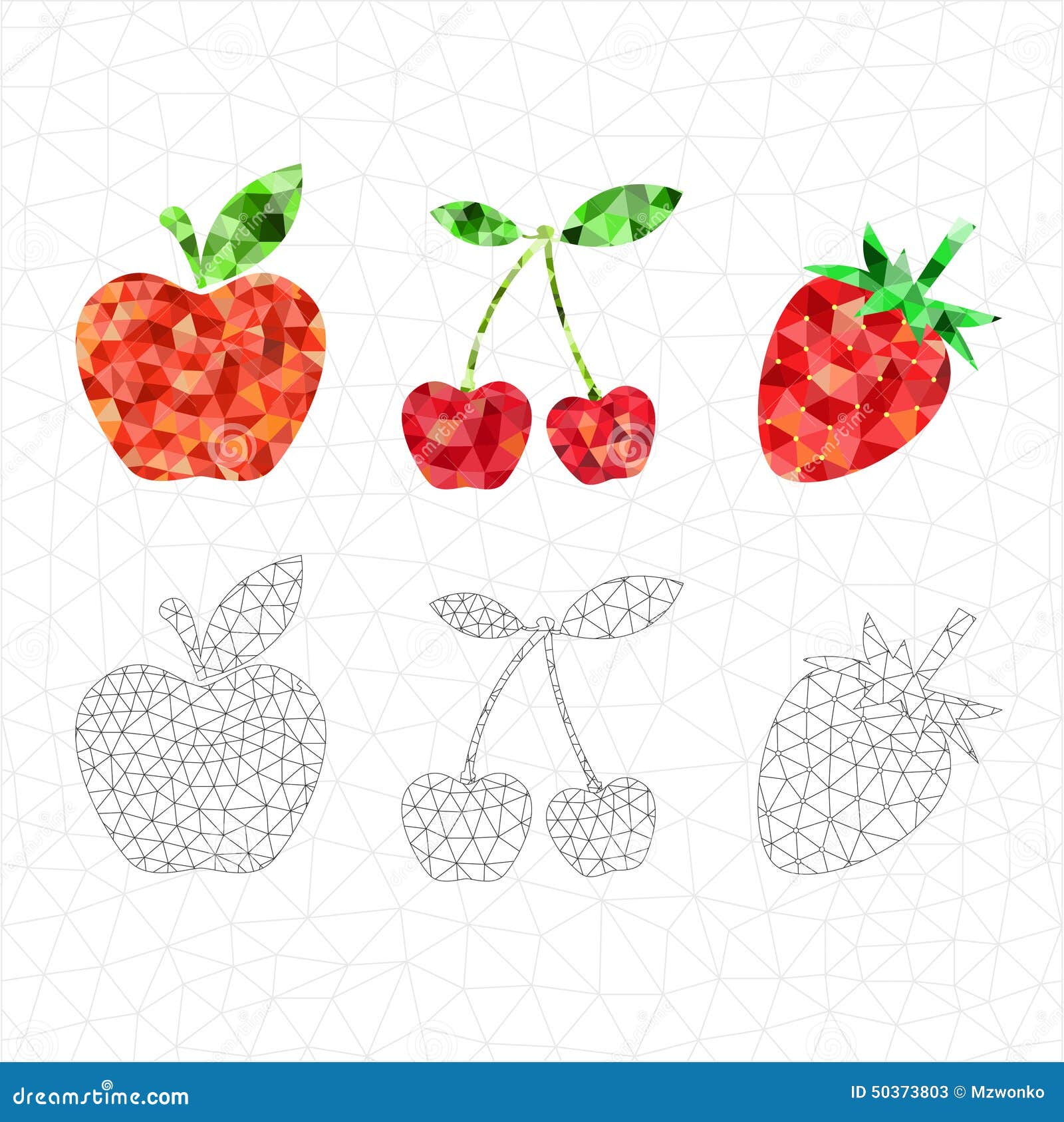Set of Red Geometric Fruits. Stock Illustration - Illustration of icon ...