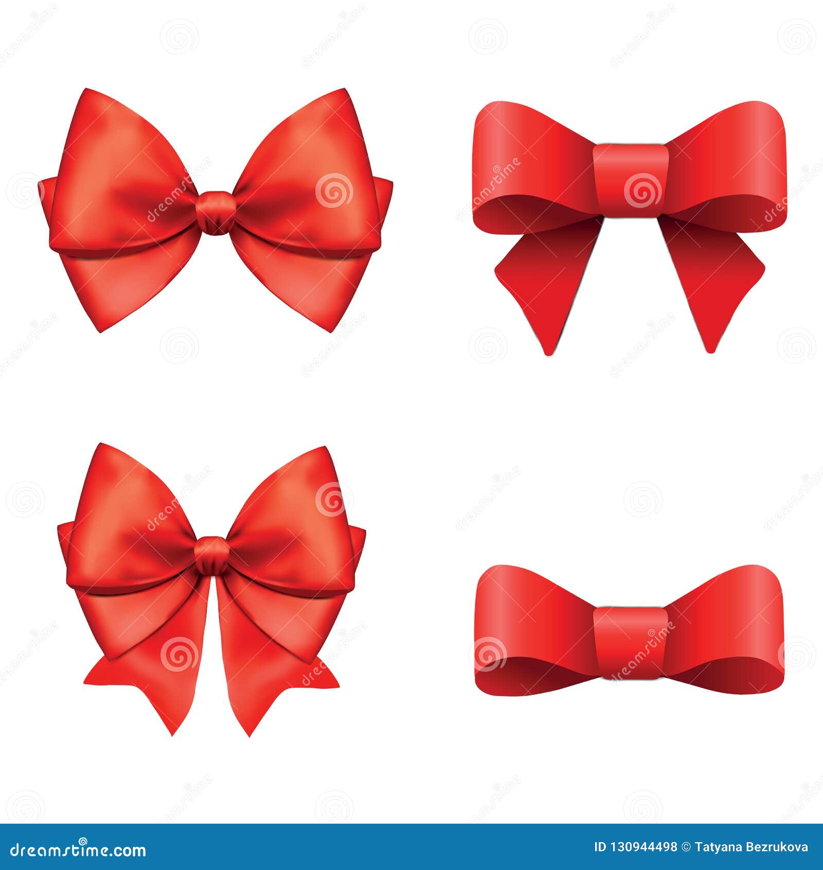 Set of Red Gift Bows with Ribbons. Vector Illustration. Stock ...
