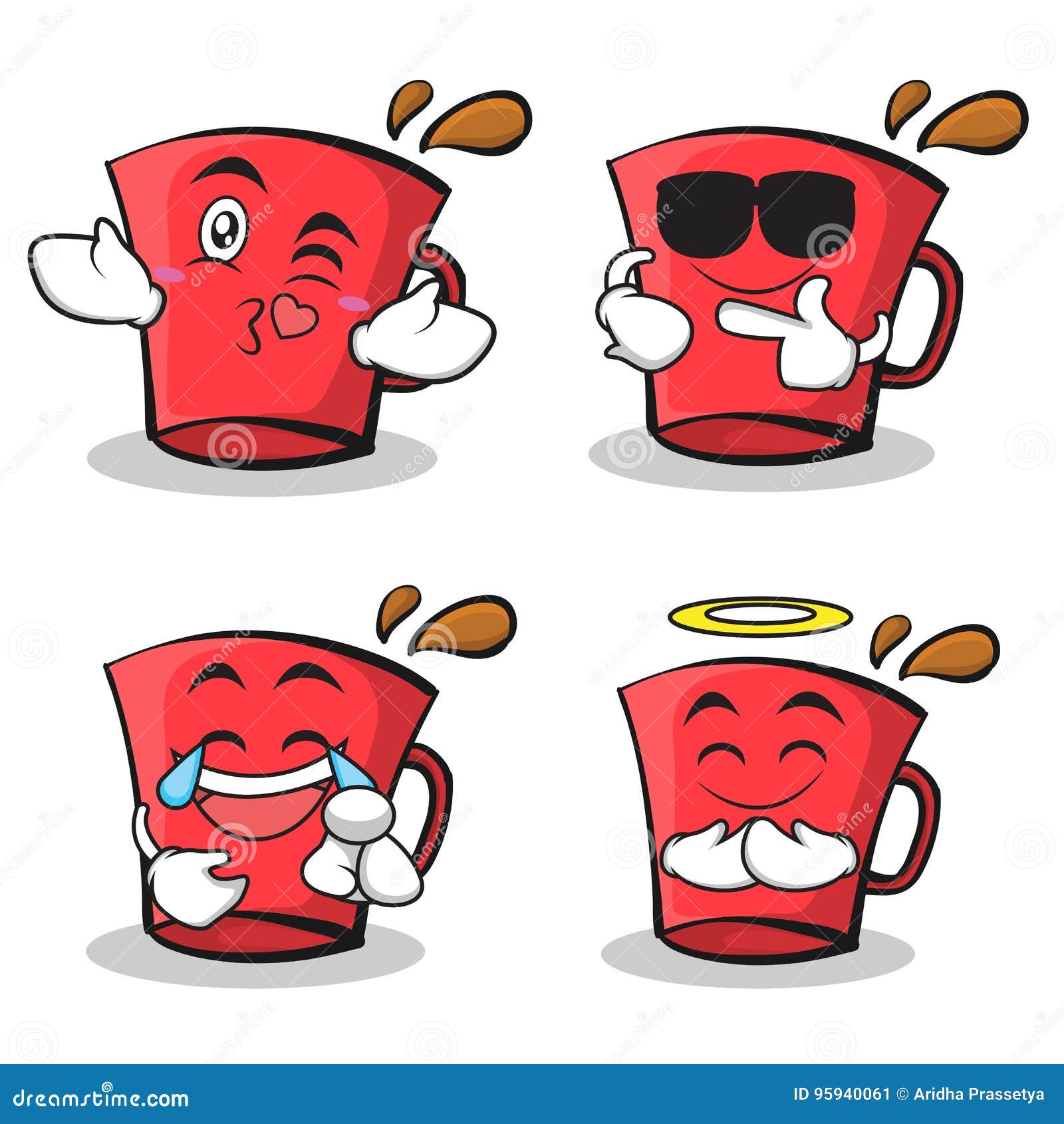 Set Red Glass Character Cartoon Collection Stock Vector - Illustration ...