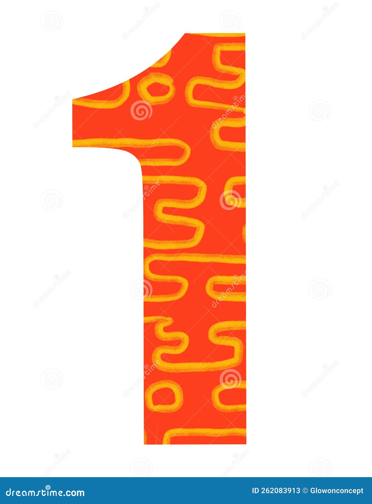 Set of Red and Gold Pattern Welath Luck Number One Digit Typography ...