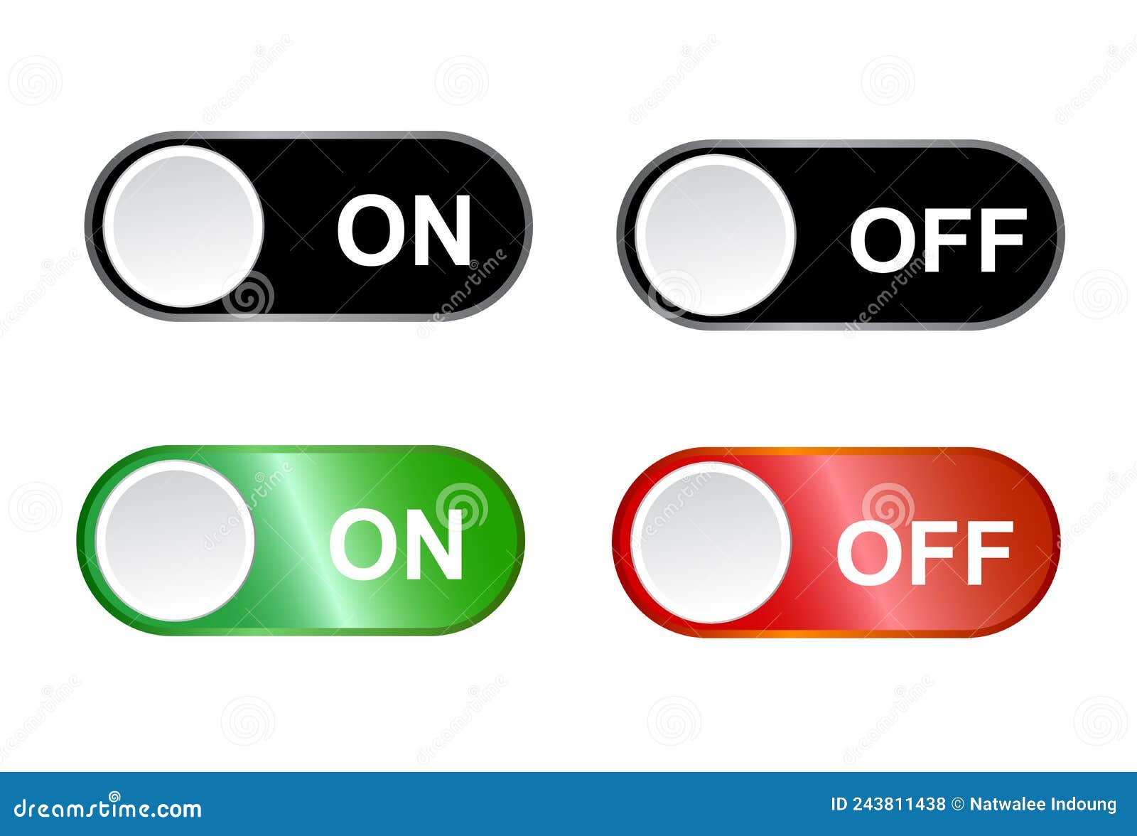 Set of Red and Green, Black and White Switch on and Off Slider Button ...