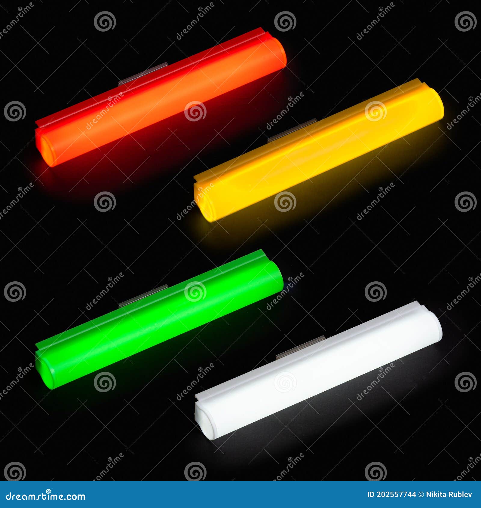 Set of Red Green while and Yellow Light Bar on Black Background Stock ...