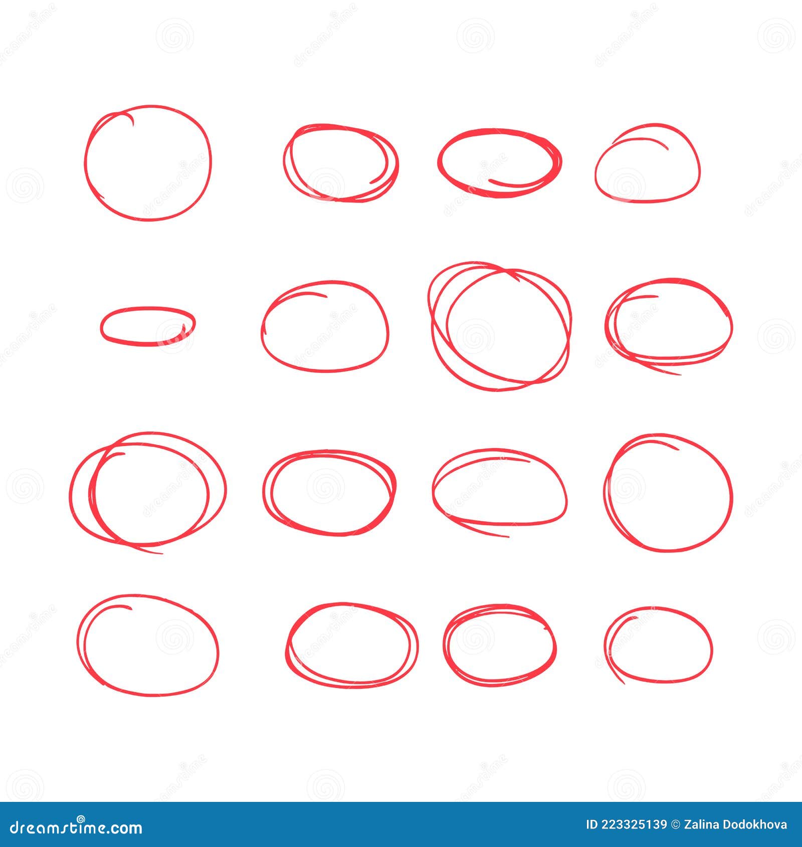 Set of Red Hand Drawn Elements for Selecting Text, Sketch Oval. Vector ...