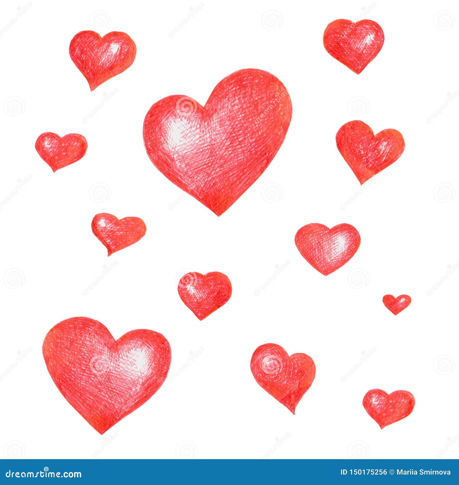 A Set of Red Hand-drawn Hearts Isolated on White Background. Stock ...