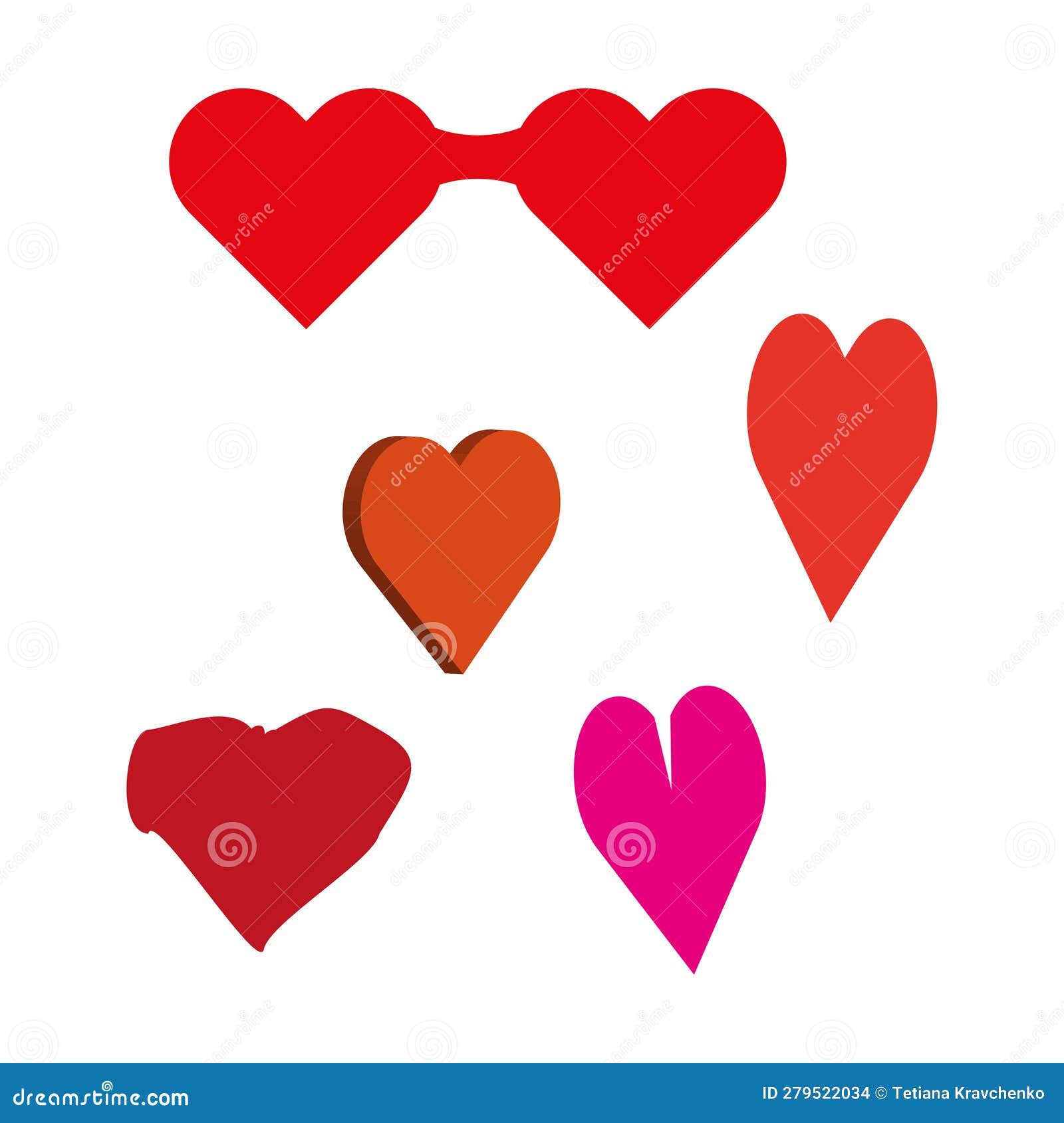 Set Red Hand Drawn Hearts. Handdrawn Rough Heart. Vector Illustration ...