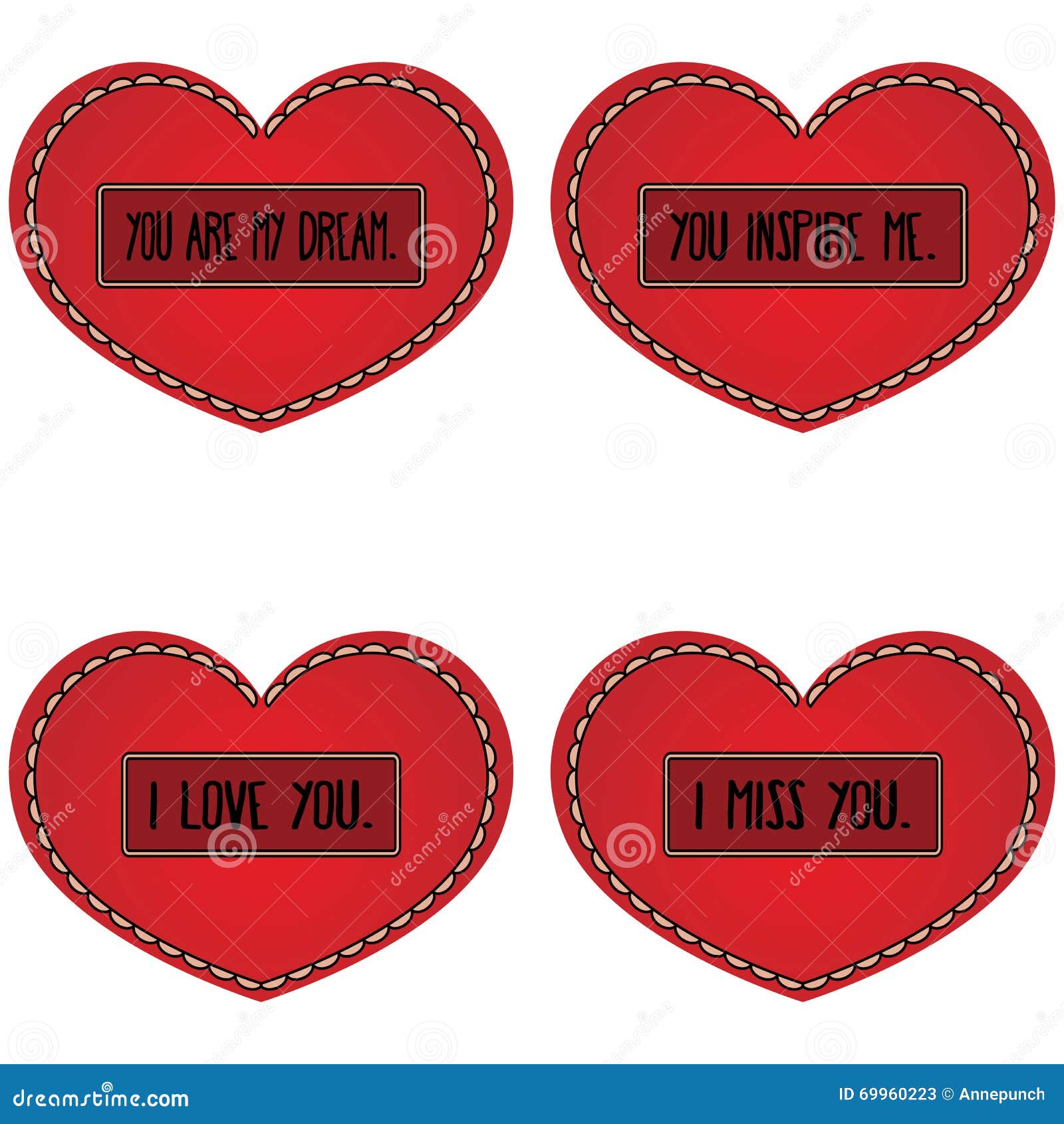 Set of Red Heart with Different Types of Romantic Confession in Stock ...