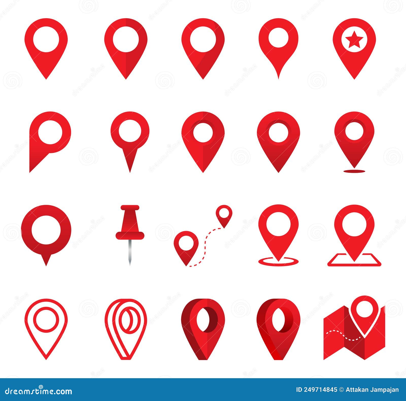 Set of Red Location Point Pin Icon, Vector. Stock Vector - Illustration ...