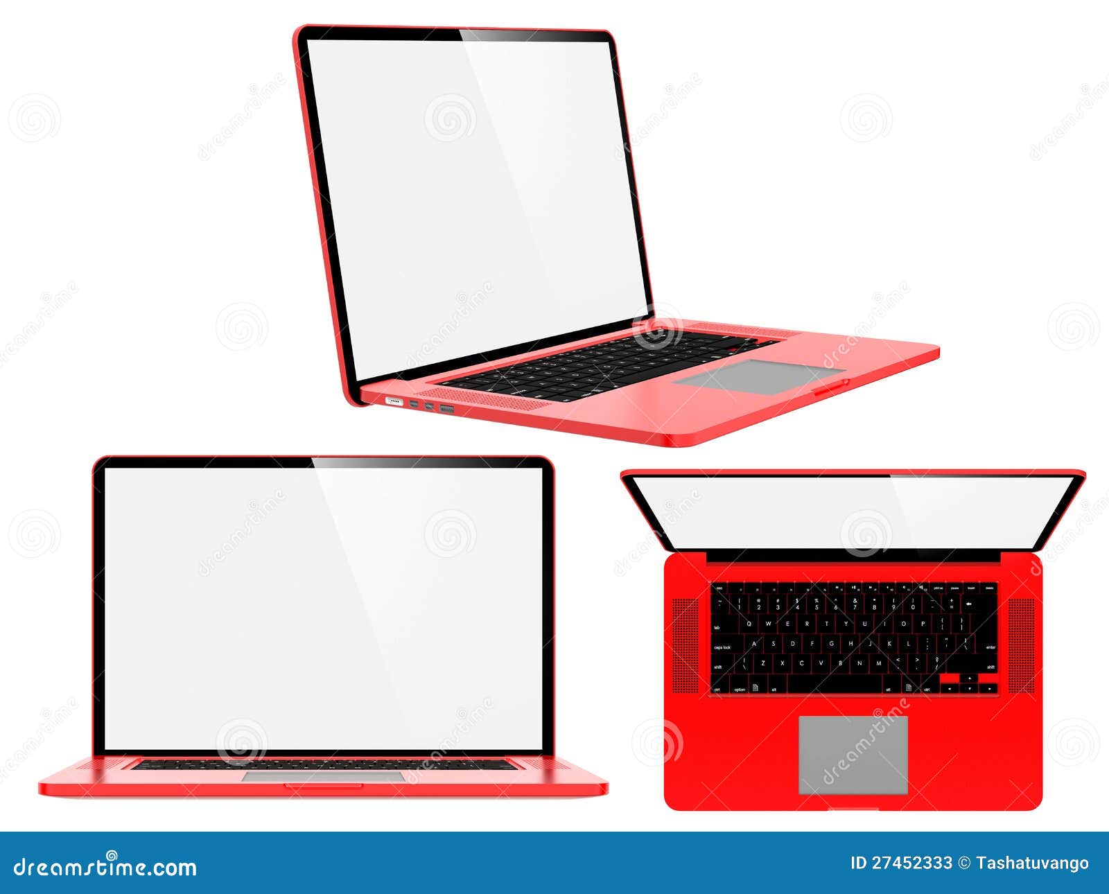 Set of Red Modern Laptops. stock illustration. Illustration of metal ...