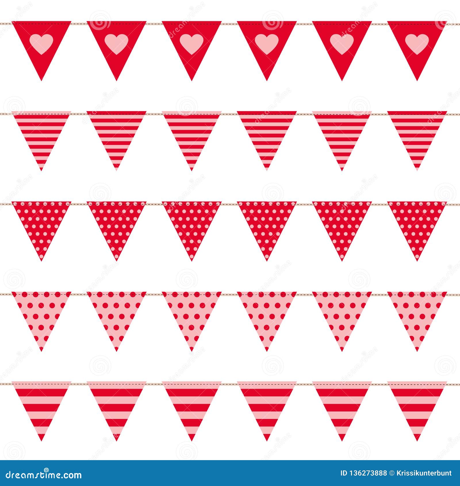 Set of Red Party Flags with Heart Pattern on White Background Stock ...