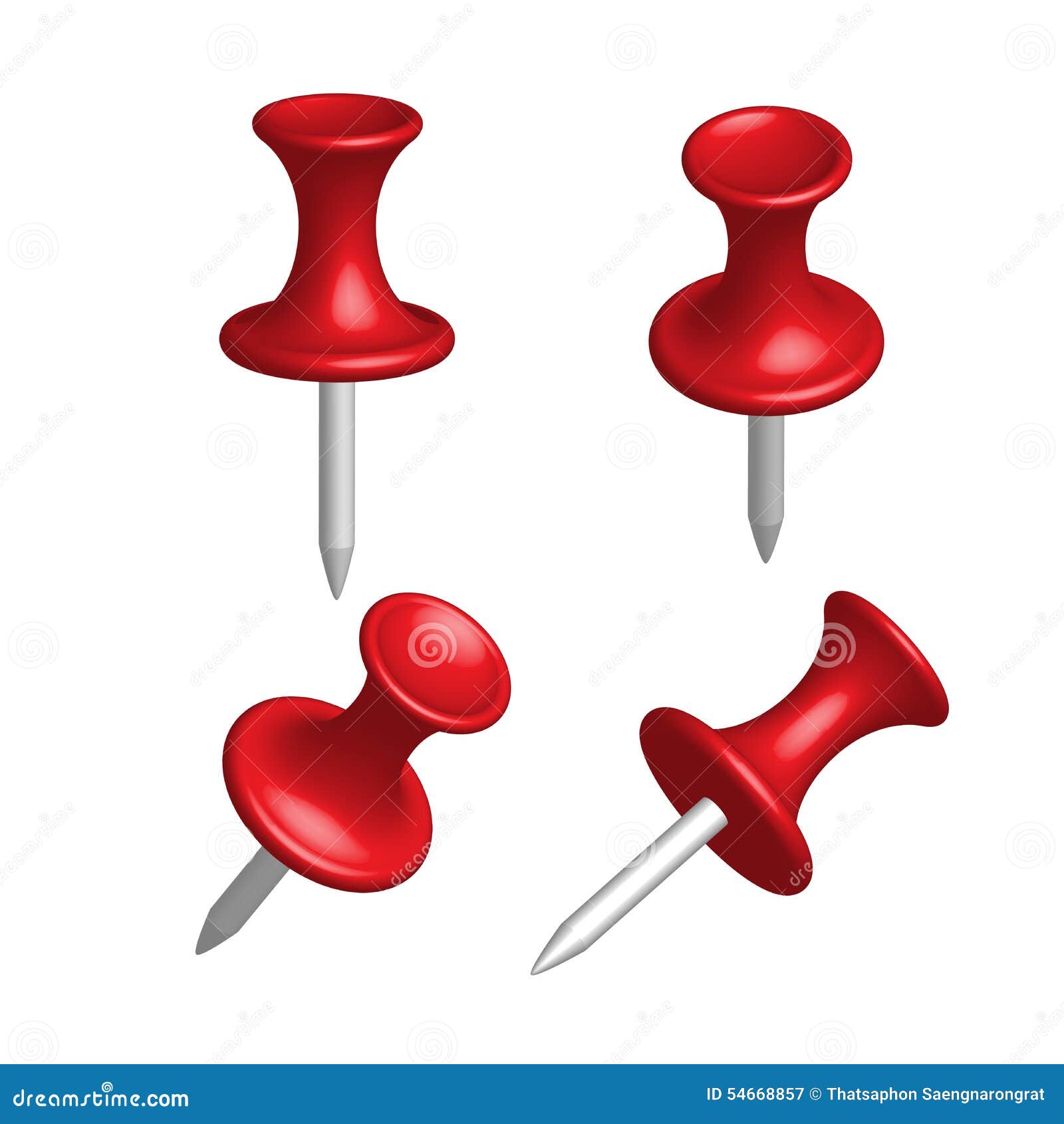 Set of Red Pin Different View, Thumbtack, , Illustration Stock ...