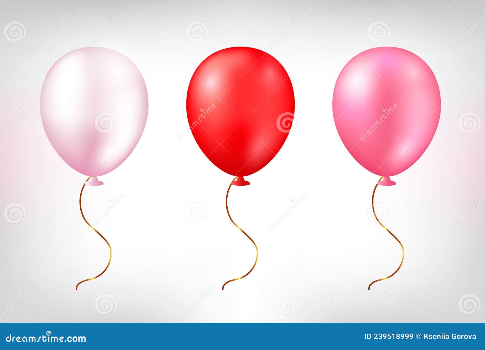 Set of Red and Pink Balloons Isolated on White. Vector Illustration ...