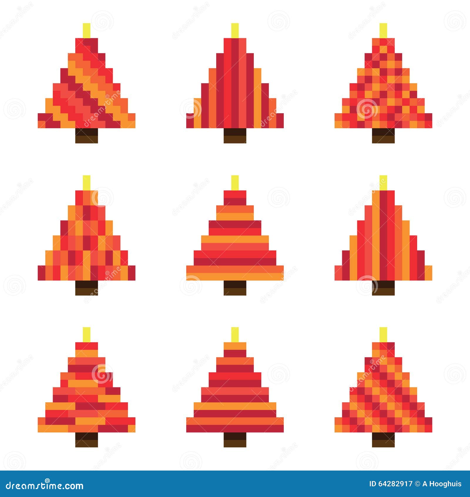 Set Red Pixel Christmas Trees in Vector Stock Vector - Illustration of ...
