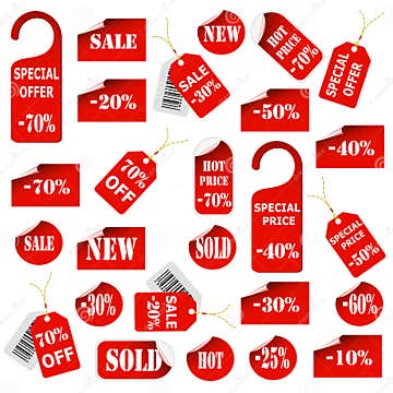 Set of Red Price Tags and Labels Stock Vector - Illustration of ...