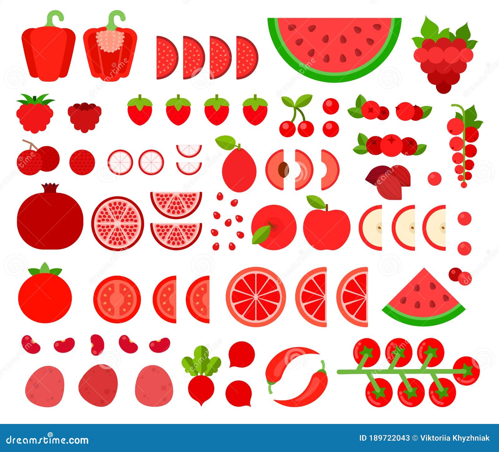 Set of Red Products Icons Flat Vector Stock Vector - Illustration of ...