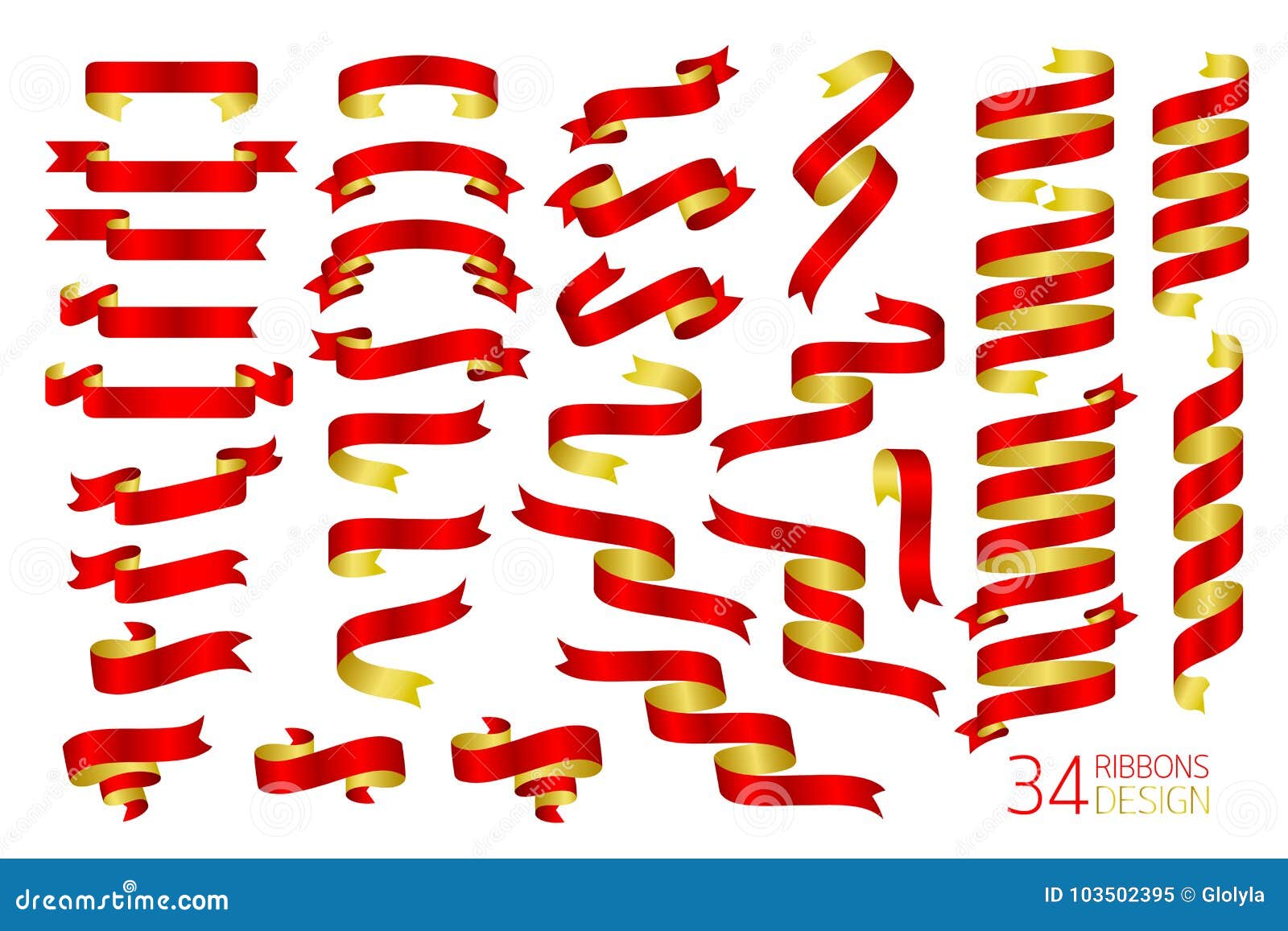 Set of Red Ribbon with Gold Backside. Stock Vector - Illustration of ...