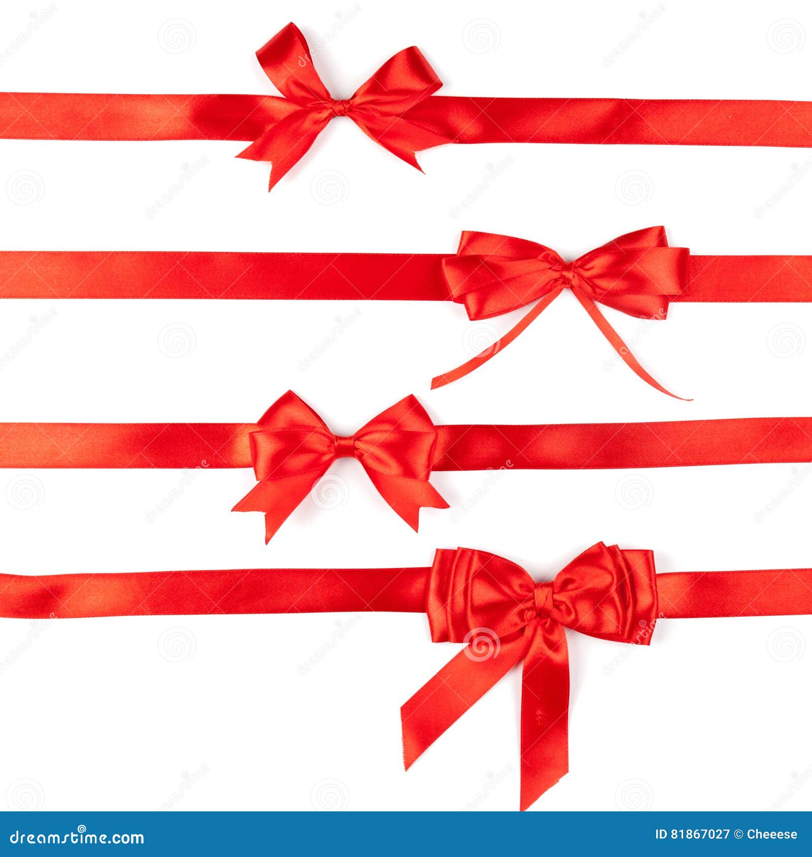 Set of Red Ribbon Satin Bows Stock Image - Image of knot, color: 81867027