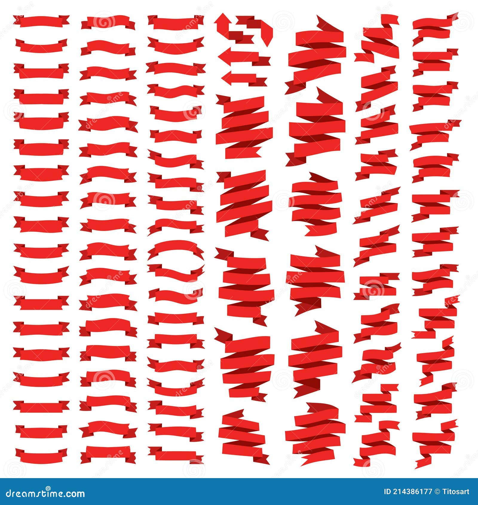 Set of red ribbons stock vector. Illustration of flat - 214386177
