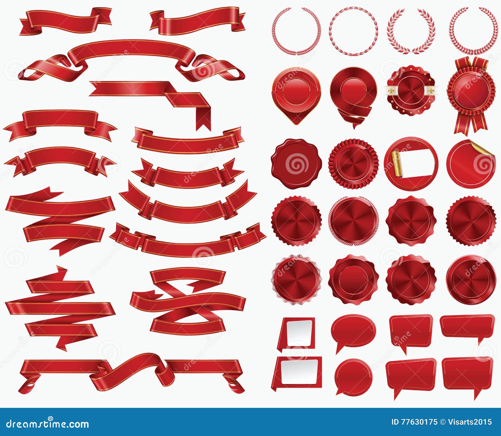 Set of Red Ribbons and Certificate Seals and Badges. Stock Vector ...