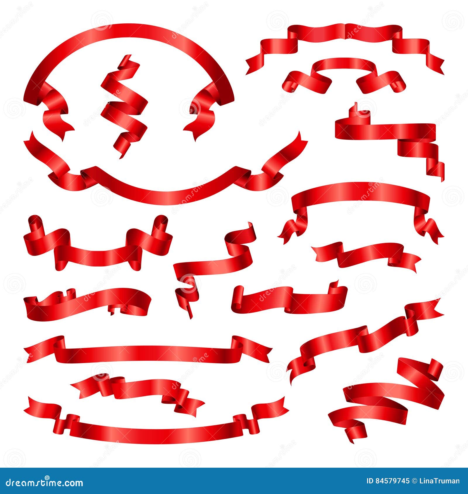 Set Of Red Ribbons. Collection Of Scarlet Banner. Vector ...