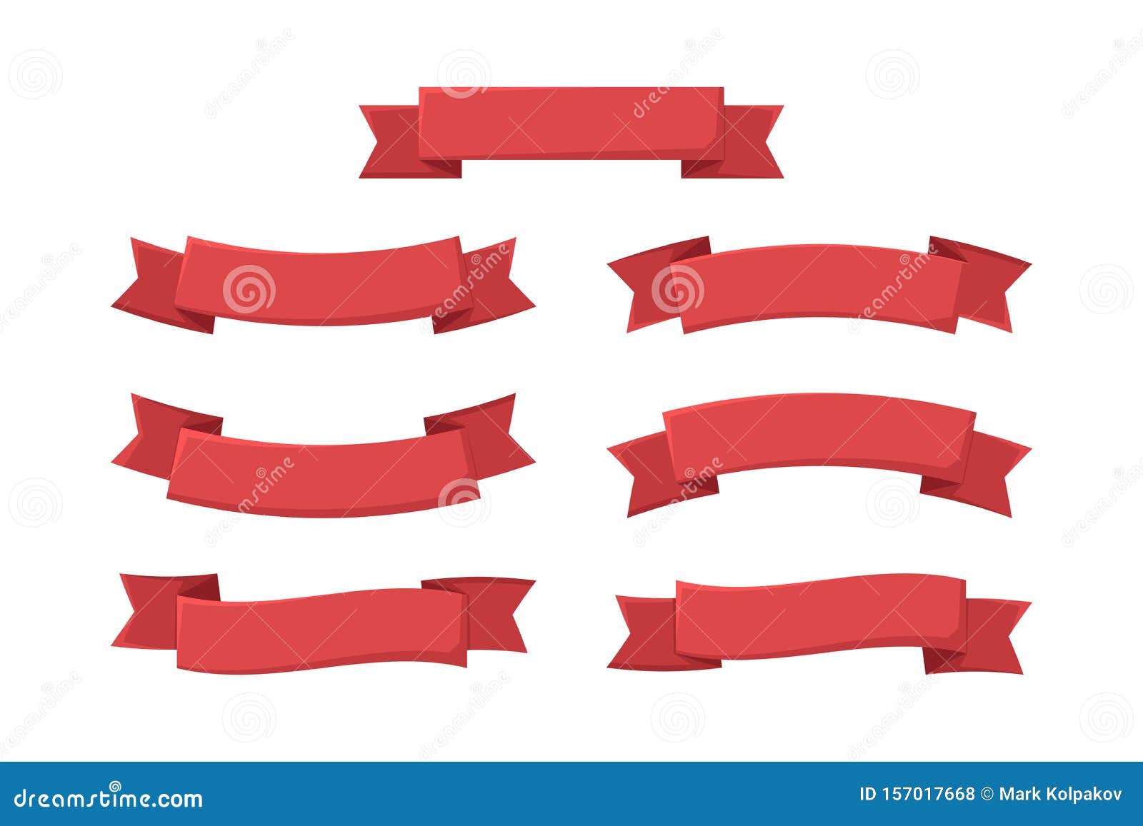 Set Red Ribbons in Flat Style, Vector Stock Illustration - Illustration ...