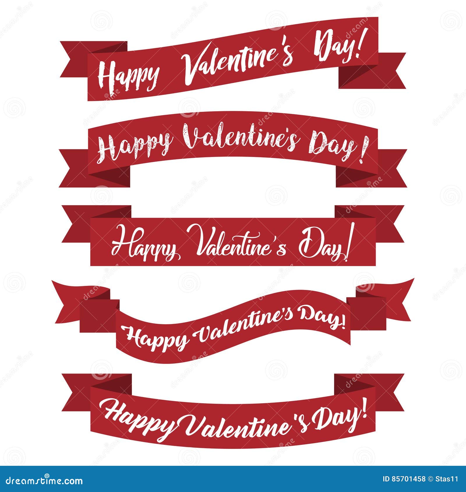 Set of Red Ribbons Happy Valentine`s Day. Vector Illustration Stock ...