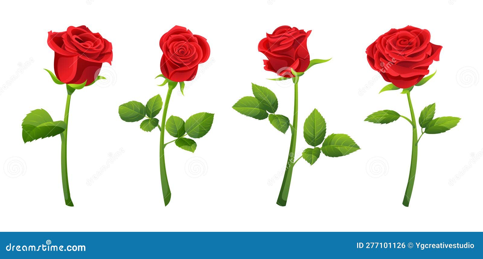 Set of red rose flowers stock vector. Illustration of beautiful - 277101126