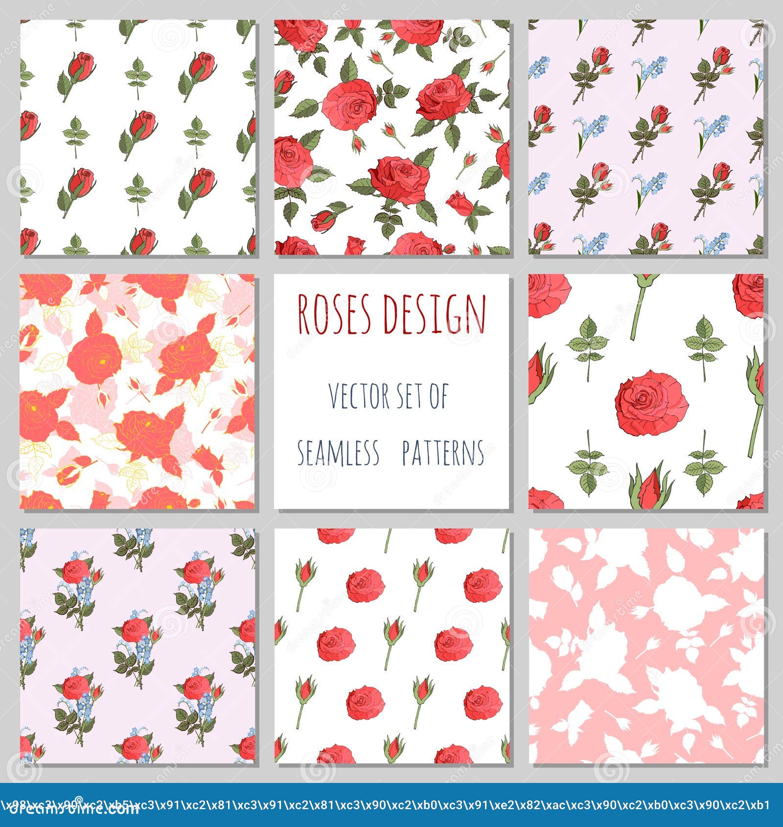 Set of red roses patterns stock vector. Illustration of botany - 224014274