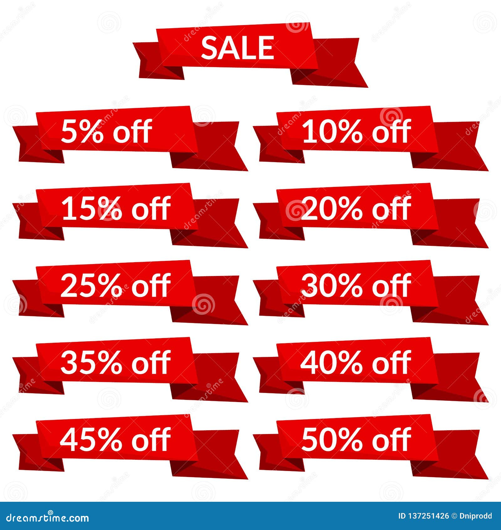 Set of Red Sale Ribbons with Different Discount Values Stock Vector ...