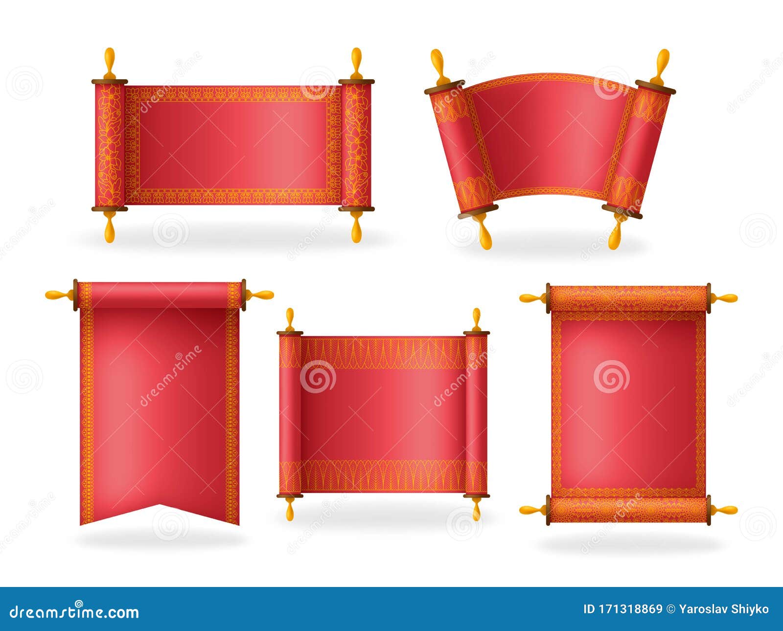 Set of Red Scrolls with Beautiful Ornament and Text Place Stock Vector ...