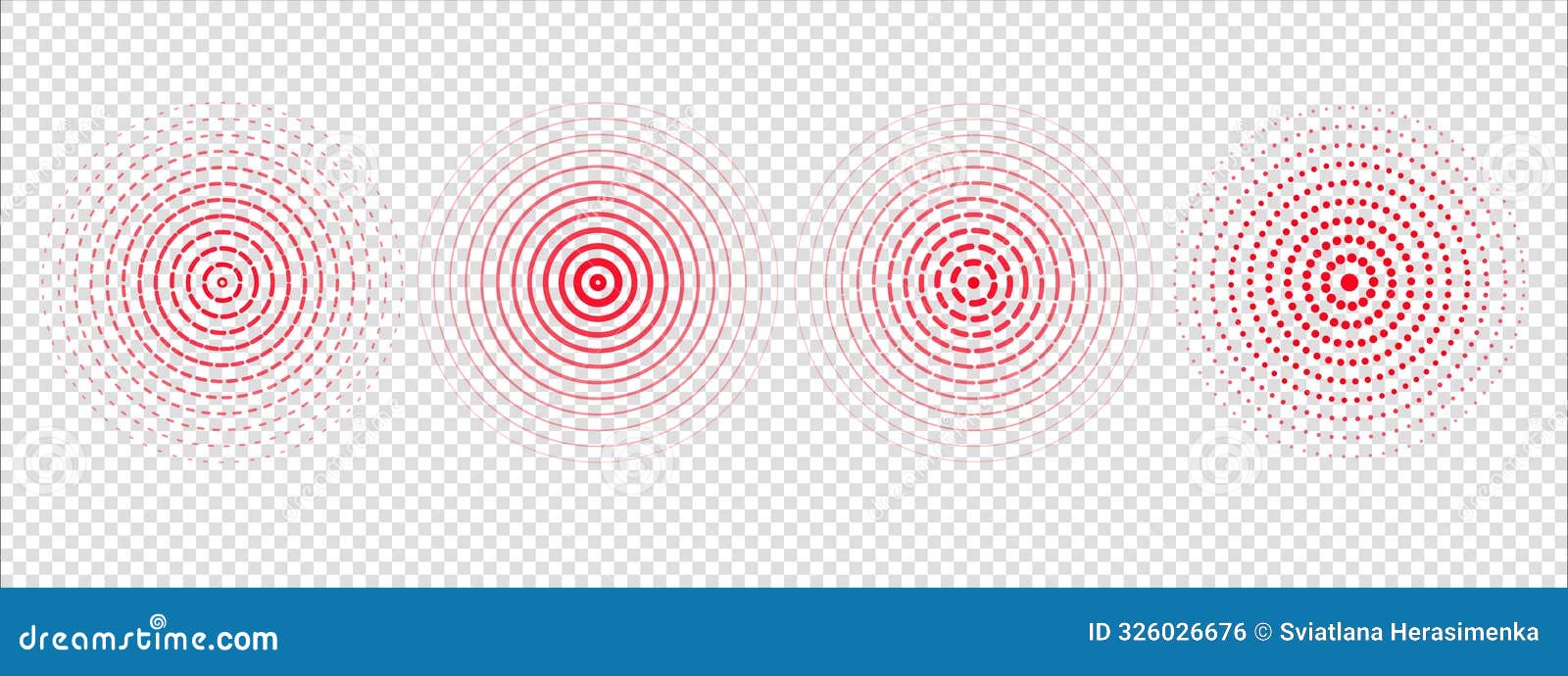 Set of Red Sound Wave Rings, of Lines, Linear Dashes. Rings with Radial ...