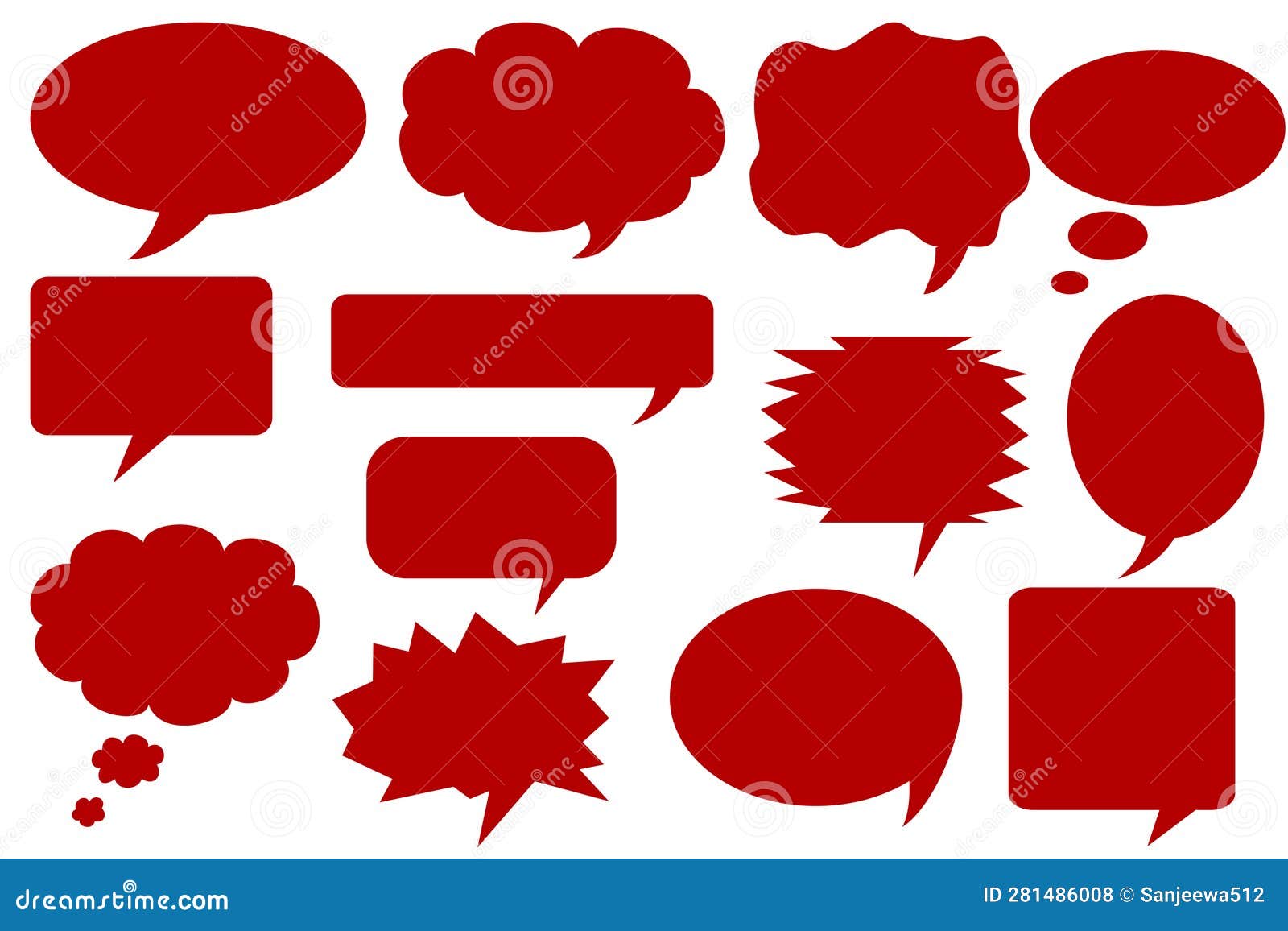 Set of Red Speech Bubbles Isolated on White Background. Stock ...