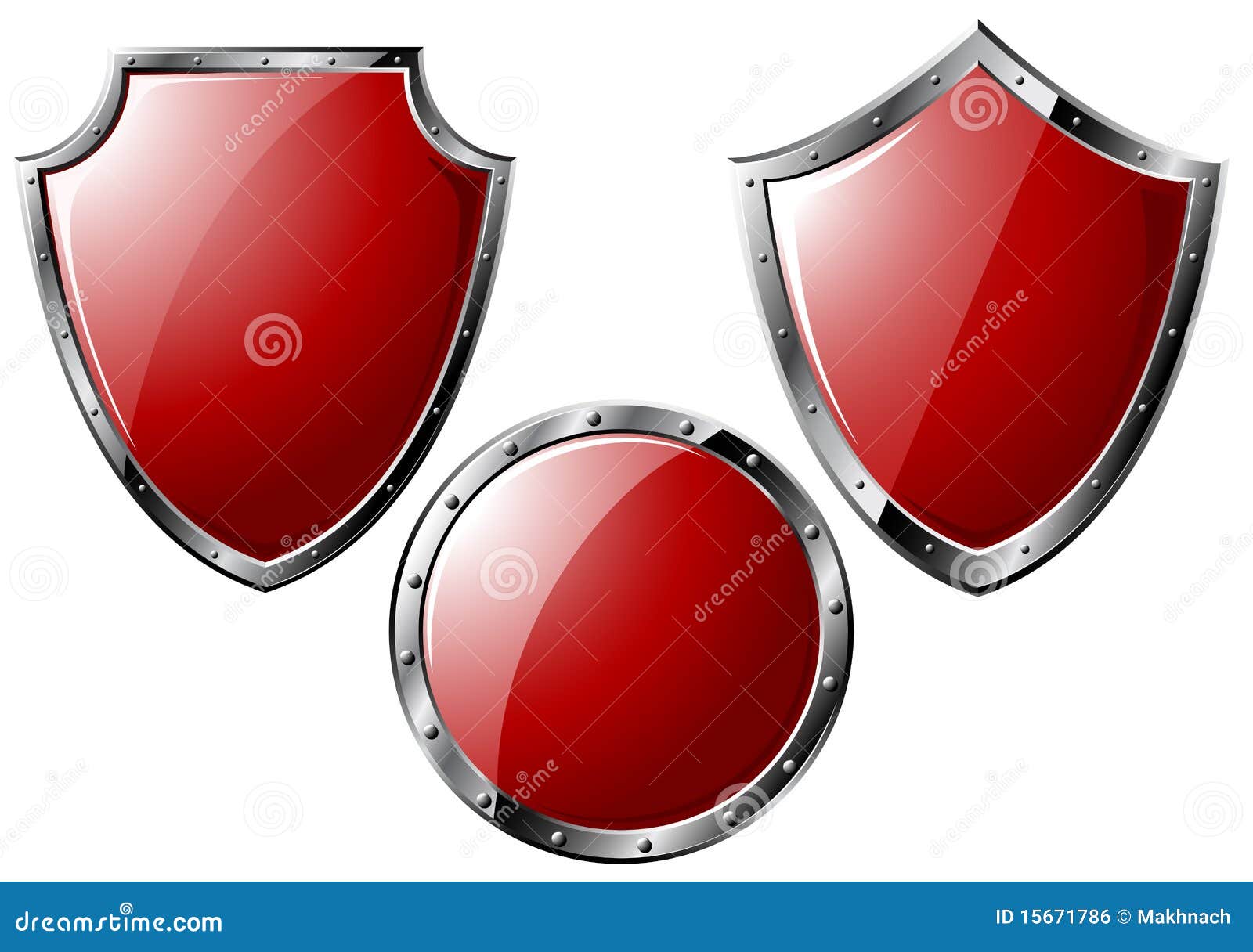 Set of red steel shields stock vector. Illustration of protection ...