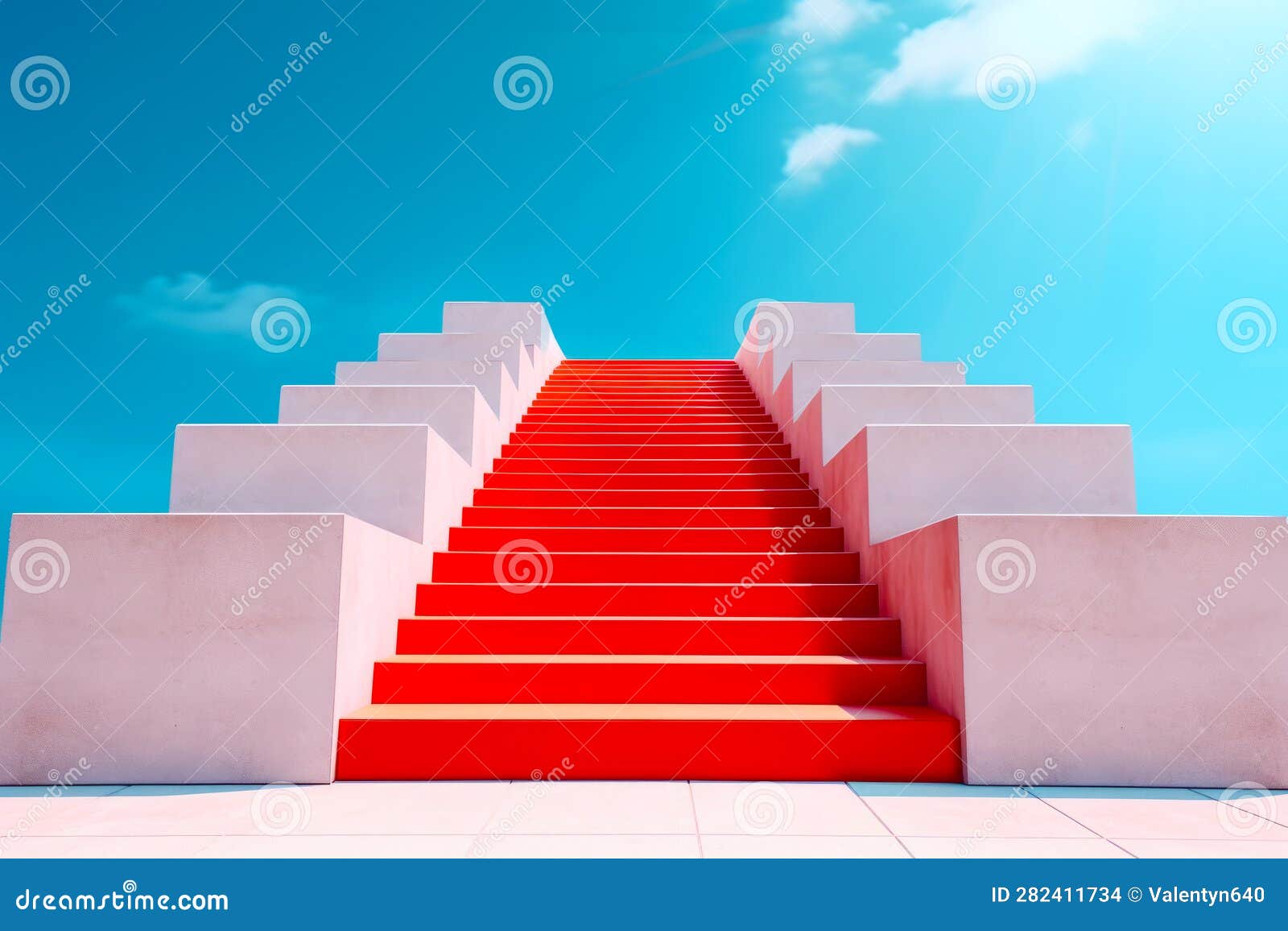 Set of Red Steps Leading Up To Blue Sky with Clouds in the Background ...