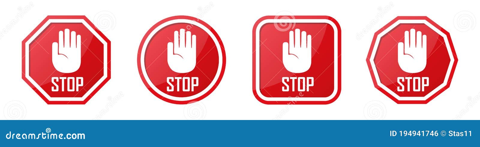 Set of Red Stop Hand Sign in Different Shapes Stock Vector ...