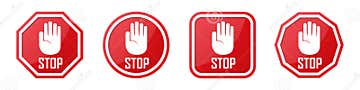 Set of Red Stop Hand Sign in Different Shapes Stock Vector ...