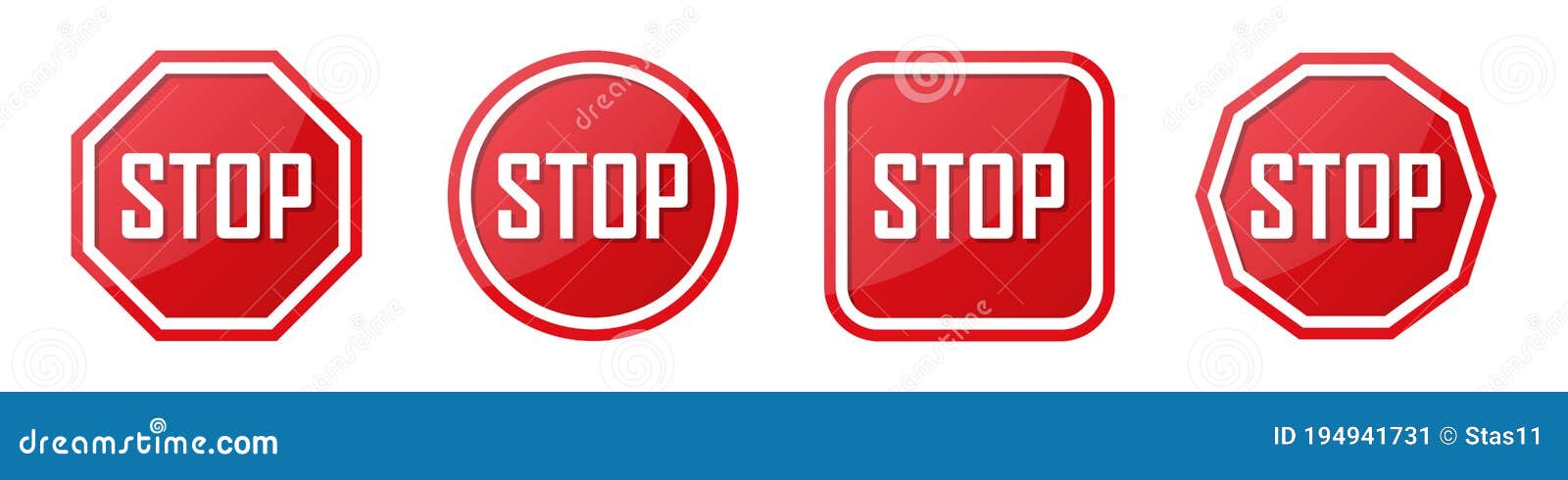 Set of Red Stop Sign in Different Shapes Stock Vector - Illustration of ...