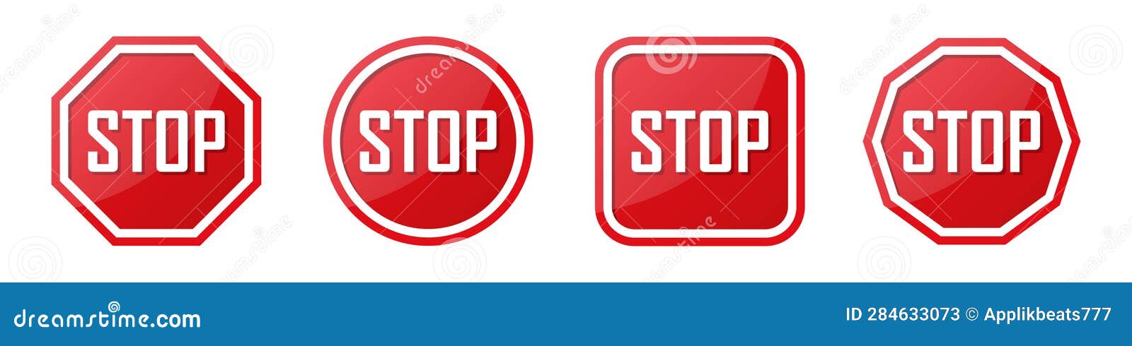 Set of Red Stop Sign in Different Shapes Stock Vector - Illustration of ...