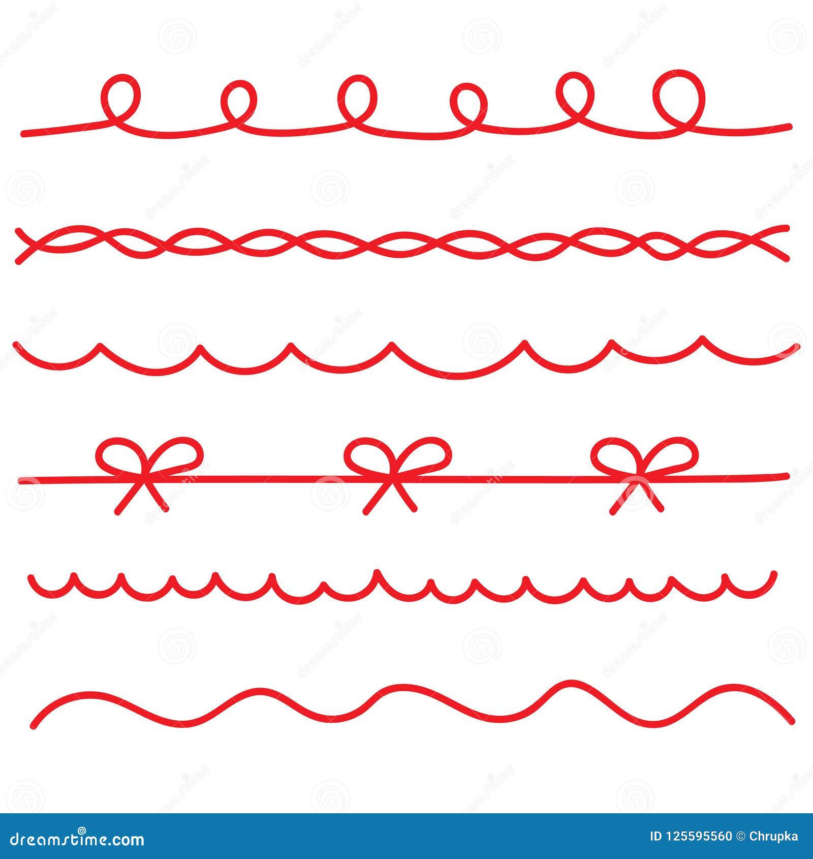 Set of red string ribbons stock vector. Illustration of stroke - 125595560