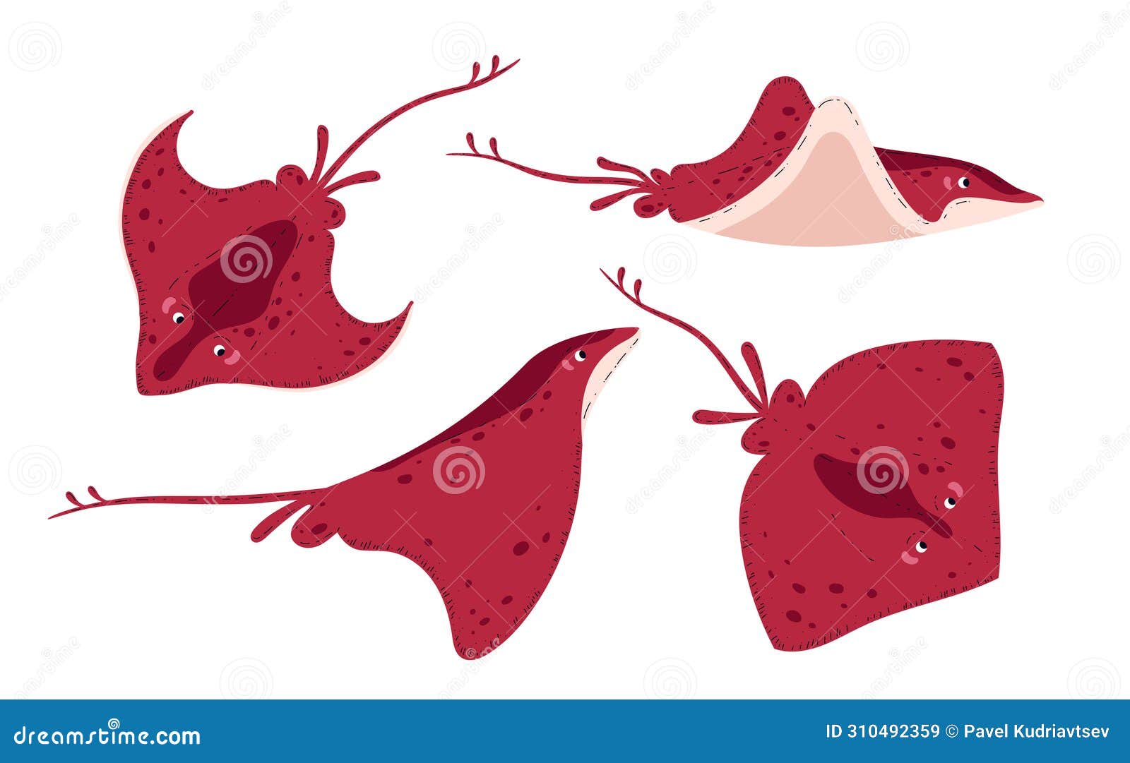 Set of Red Swimming Stingrays Flat Style, Vector Illustration Stock ...